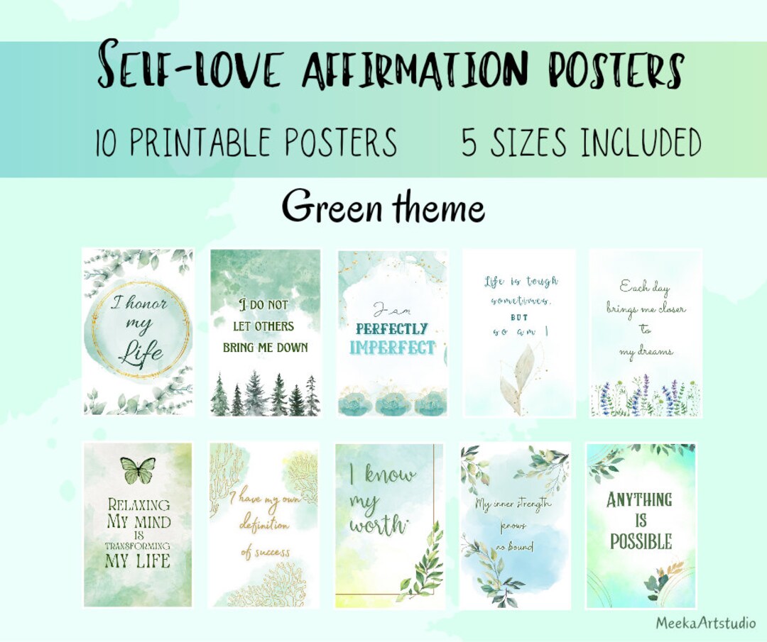 Printable Self-love Posters Green Theme Motivational Quotes - Etsy