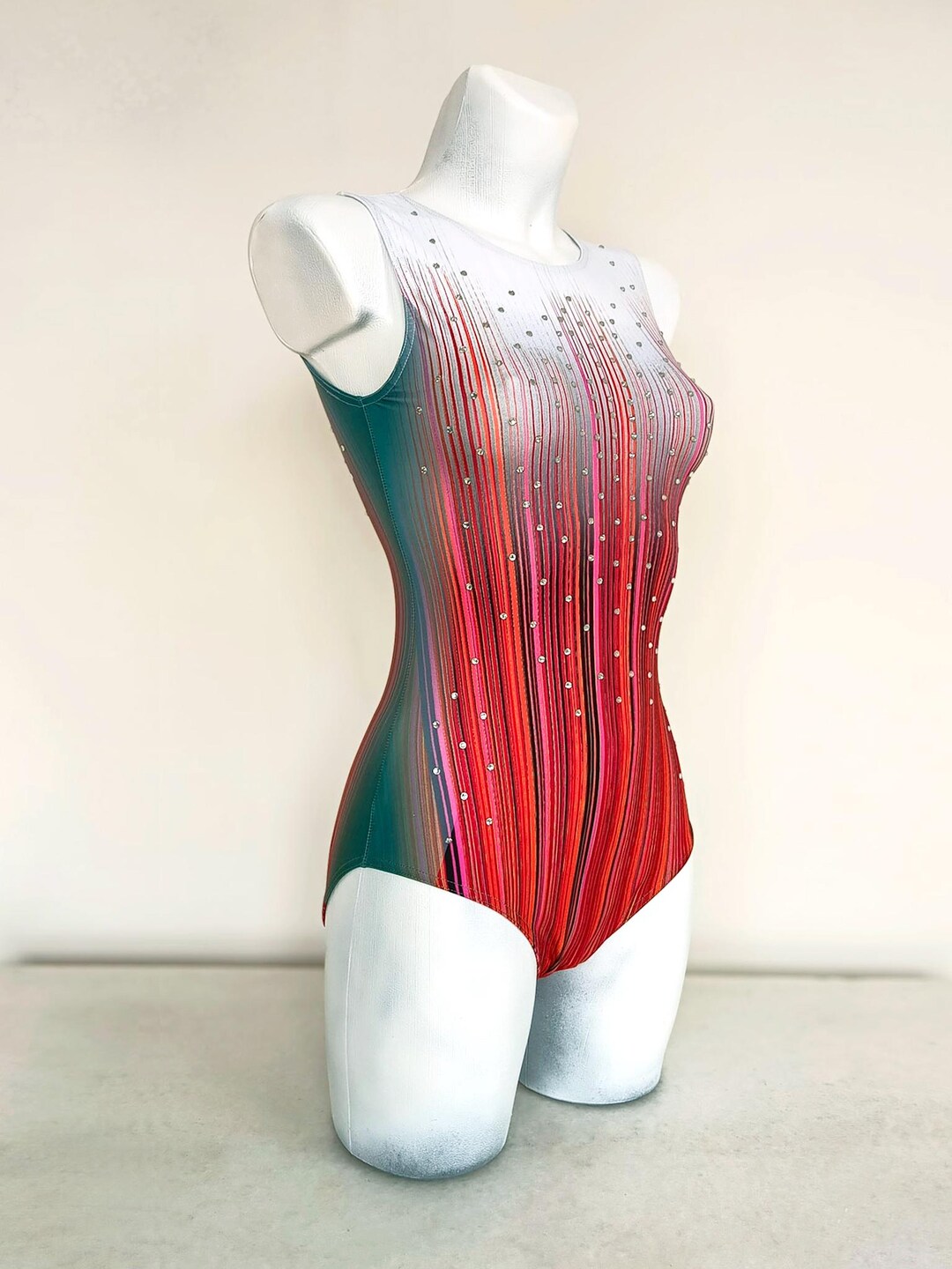 Custom Gymnastics Leotard With Red-to-green Gradient and Rhinestones ...