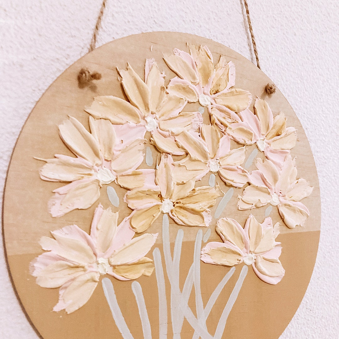 Floral Timber Plaque \\ Textured Art \\ Nature Decor \\ Floral Art - Etsy