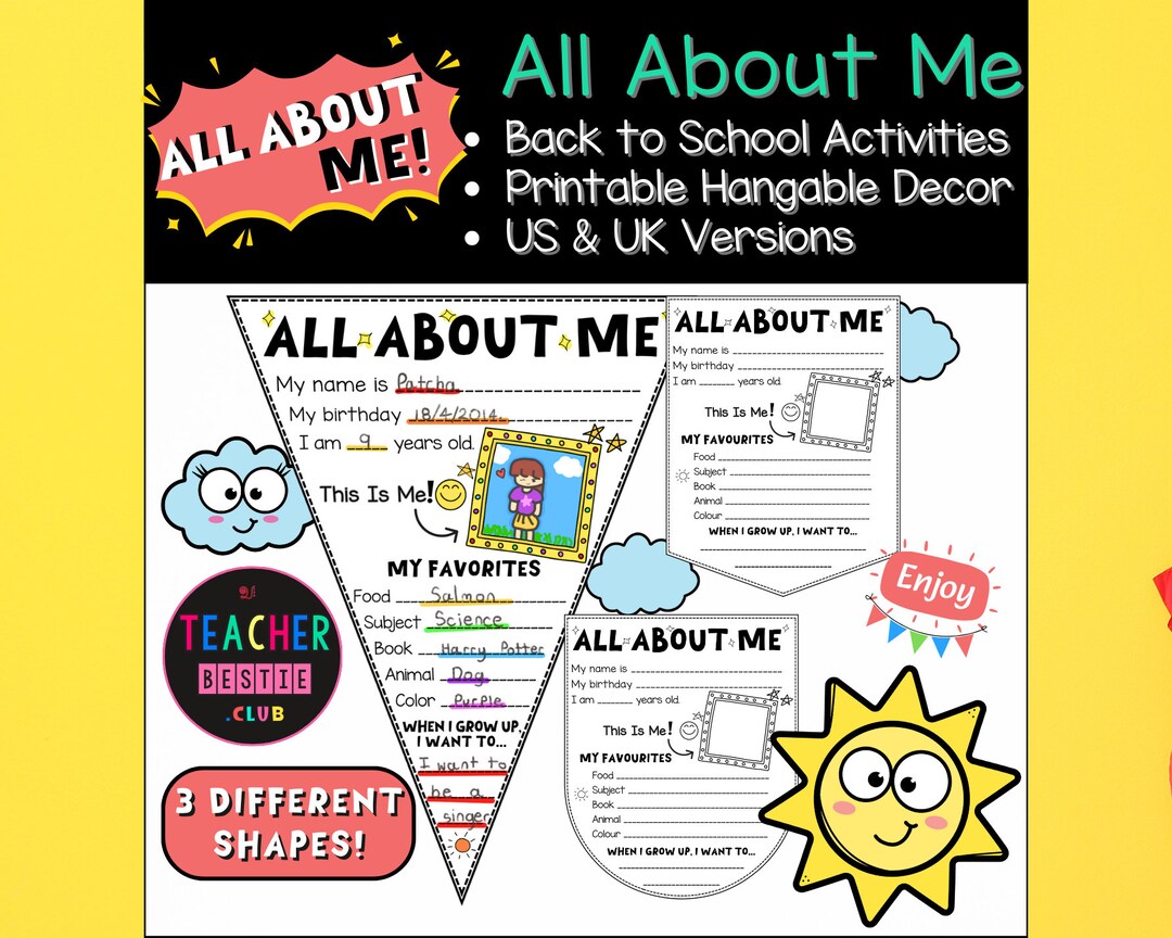 All About Me Template, Back to School, First Week Classroom Activities ...