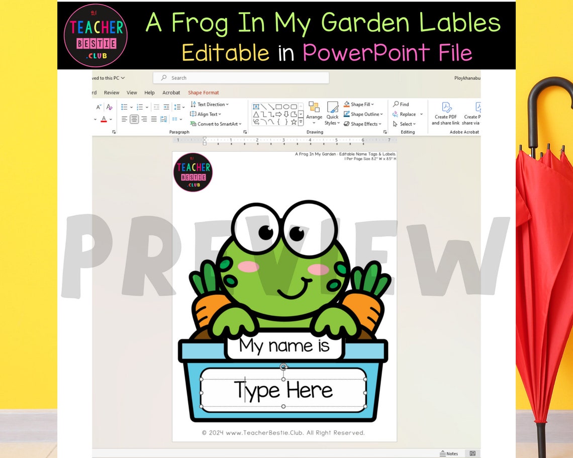 Editable Name Tags, Customized Label in Powerpoint, A Frog in My Garden ...