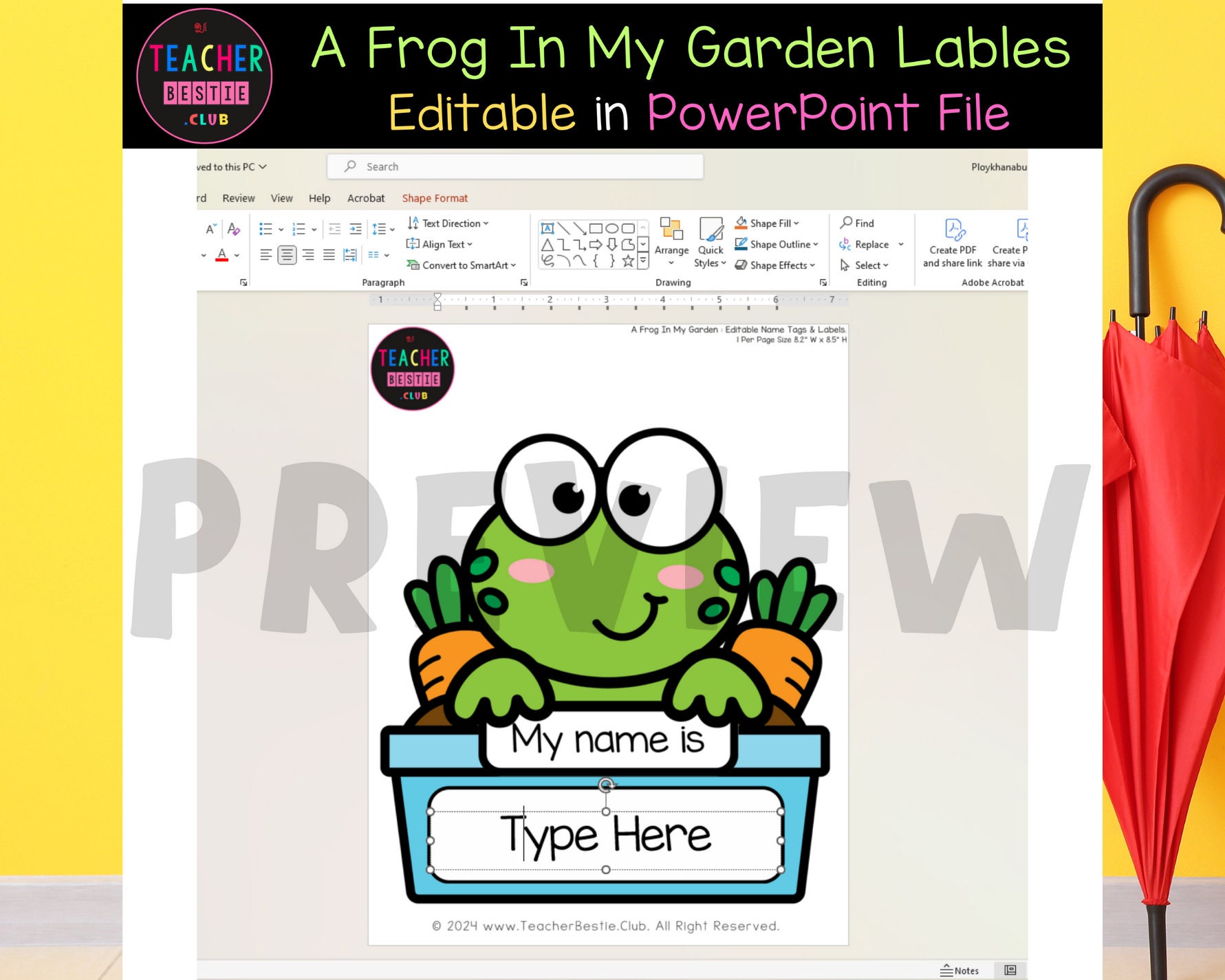 Editable Name Tags, Customized Label in Powerpoint, A Frog in My Garden ...