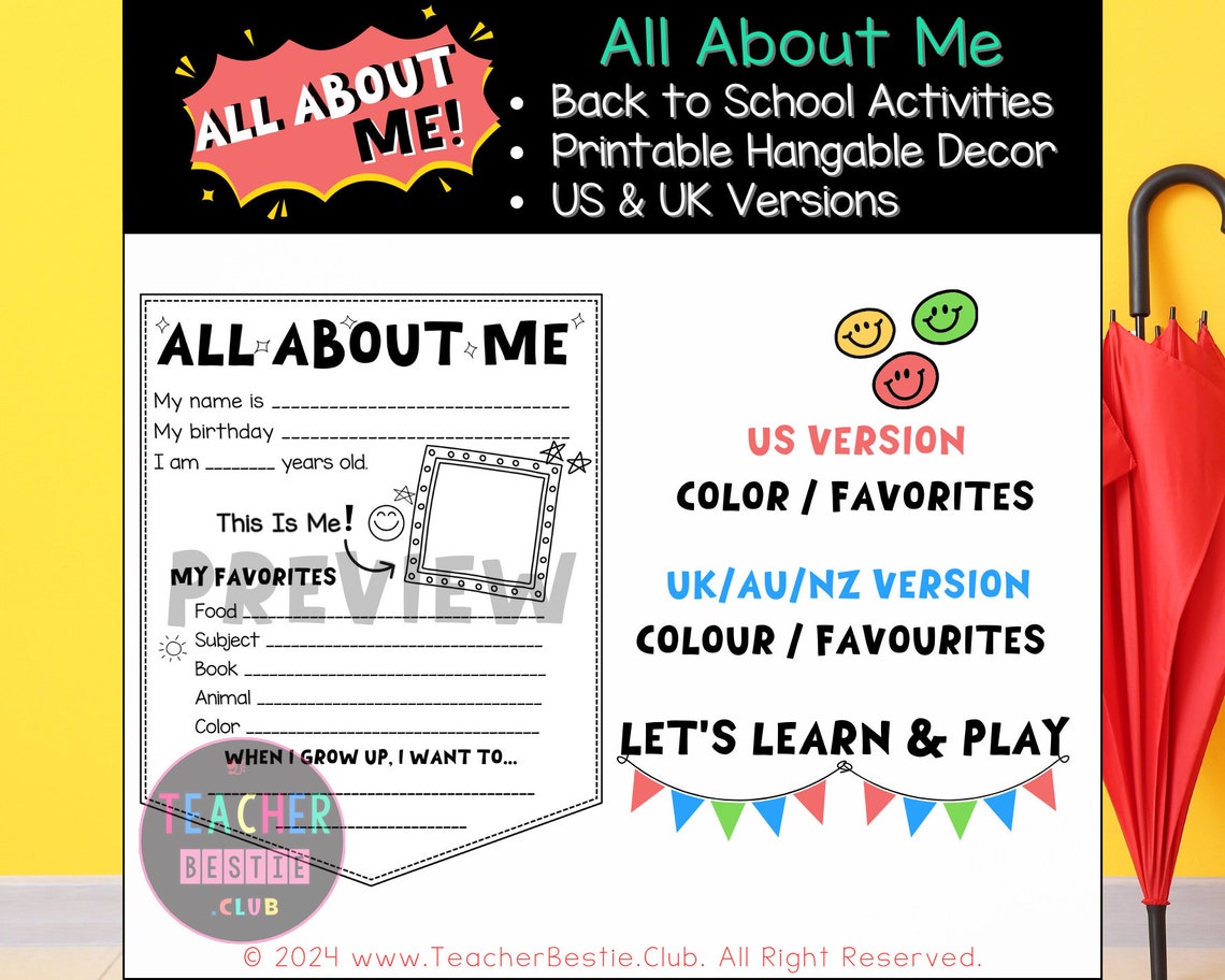 All About Me Template, Back to School, First Week Classroom Activities ...