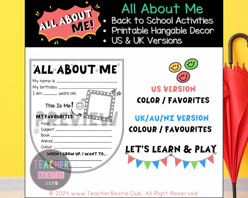 All About Me Template, Back to School, First Week Classroom Activities ...
