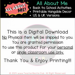 All About Me Template, Back to School, First Week Classroom Activities ...
