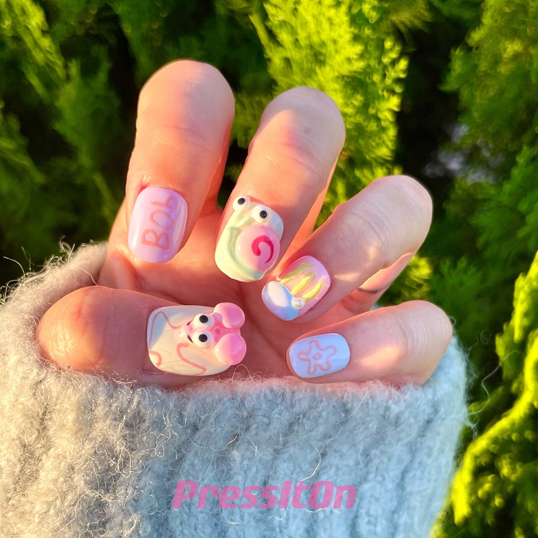 Sponge and Patrick Inspired 3D Handmade Press on Nails, Custom Nail Set ...
