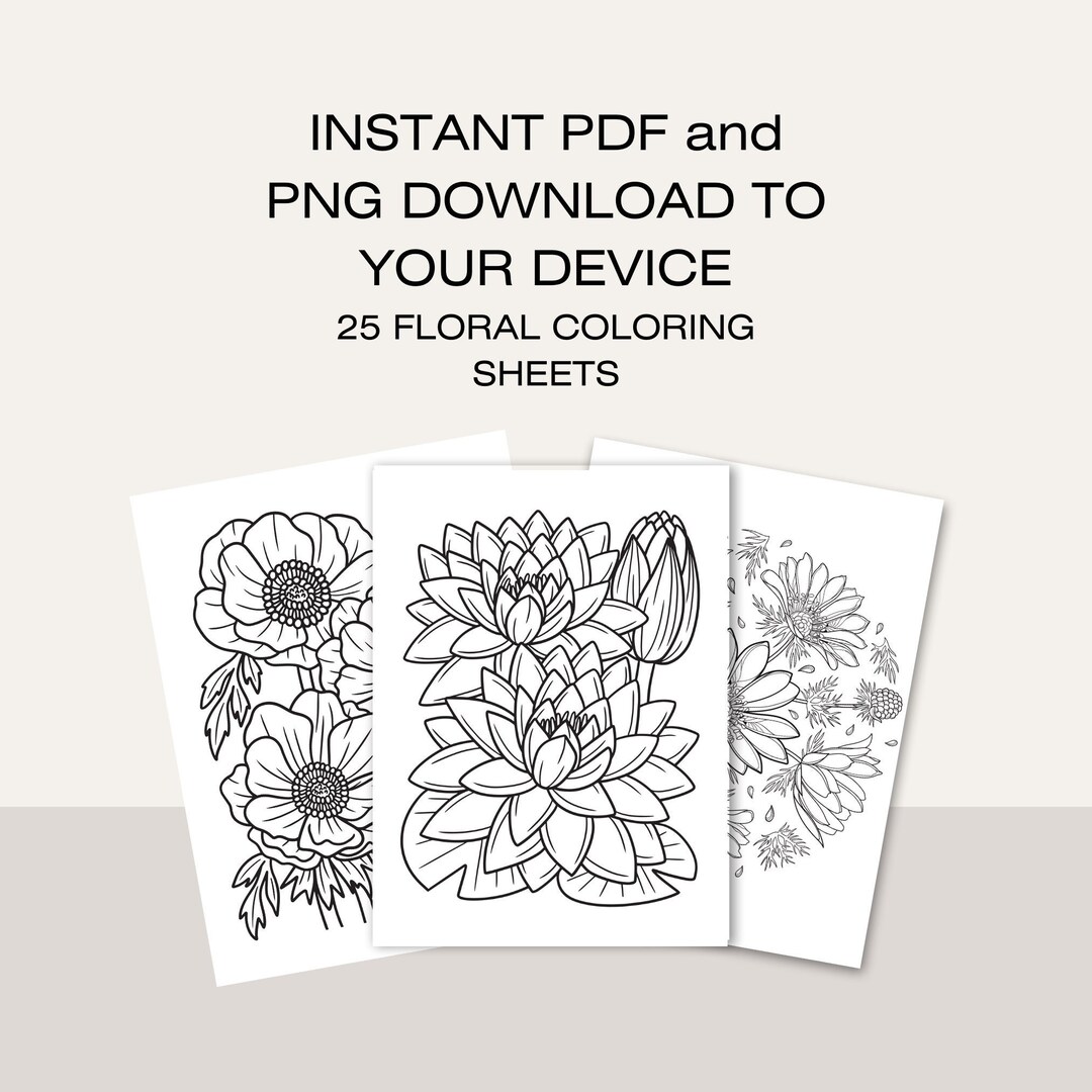 25 Floral Coloring Sheets DIGITAL FILES PDF Coloring Book - Etsy