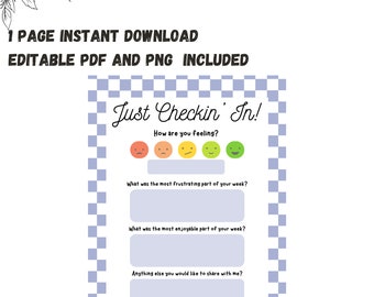 Weekly Check-in Worksheet / Therapy Worksheets / Feelings Journal ...