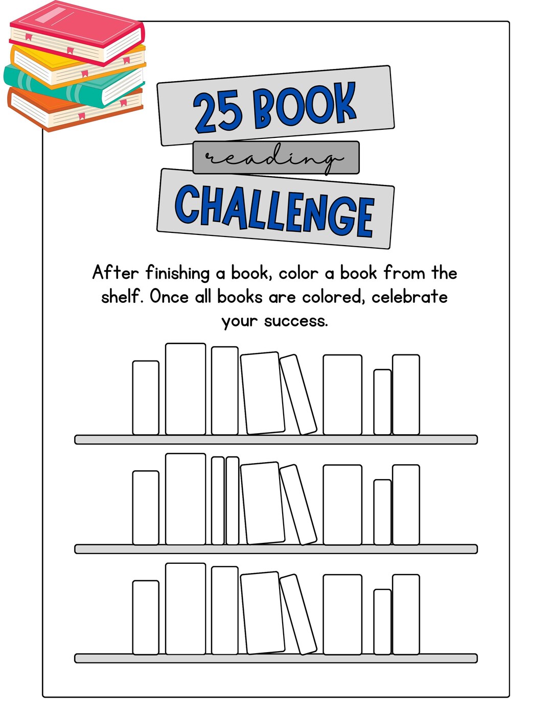 25 Book Reading Challenge Digital File PDF and PNG - Etsy