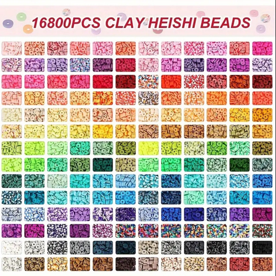 16800 Pcs Polymer Clay Beads Bracelet Making Kit, 168 Colors Flat Round ...