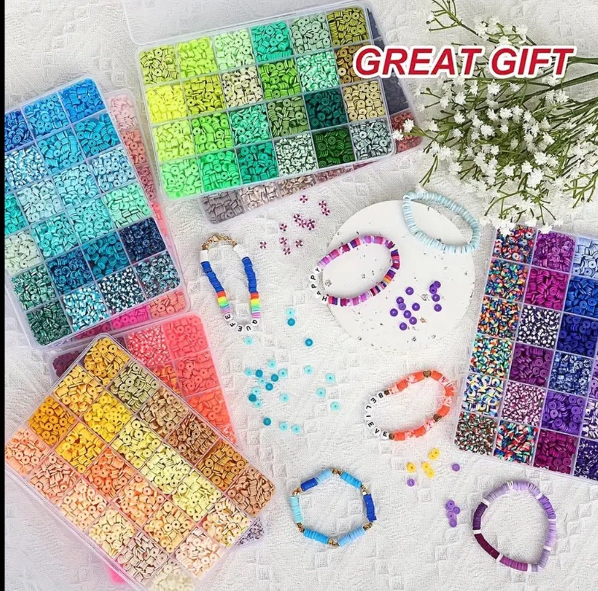16800 Pcs Polymer Clay Beads Bracelet Making Kit, 168 Colors Flat Round ...