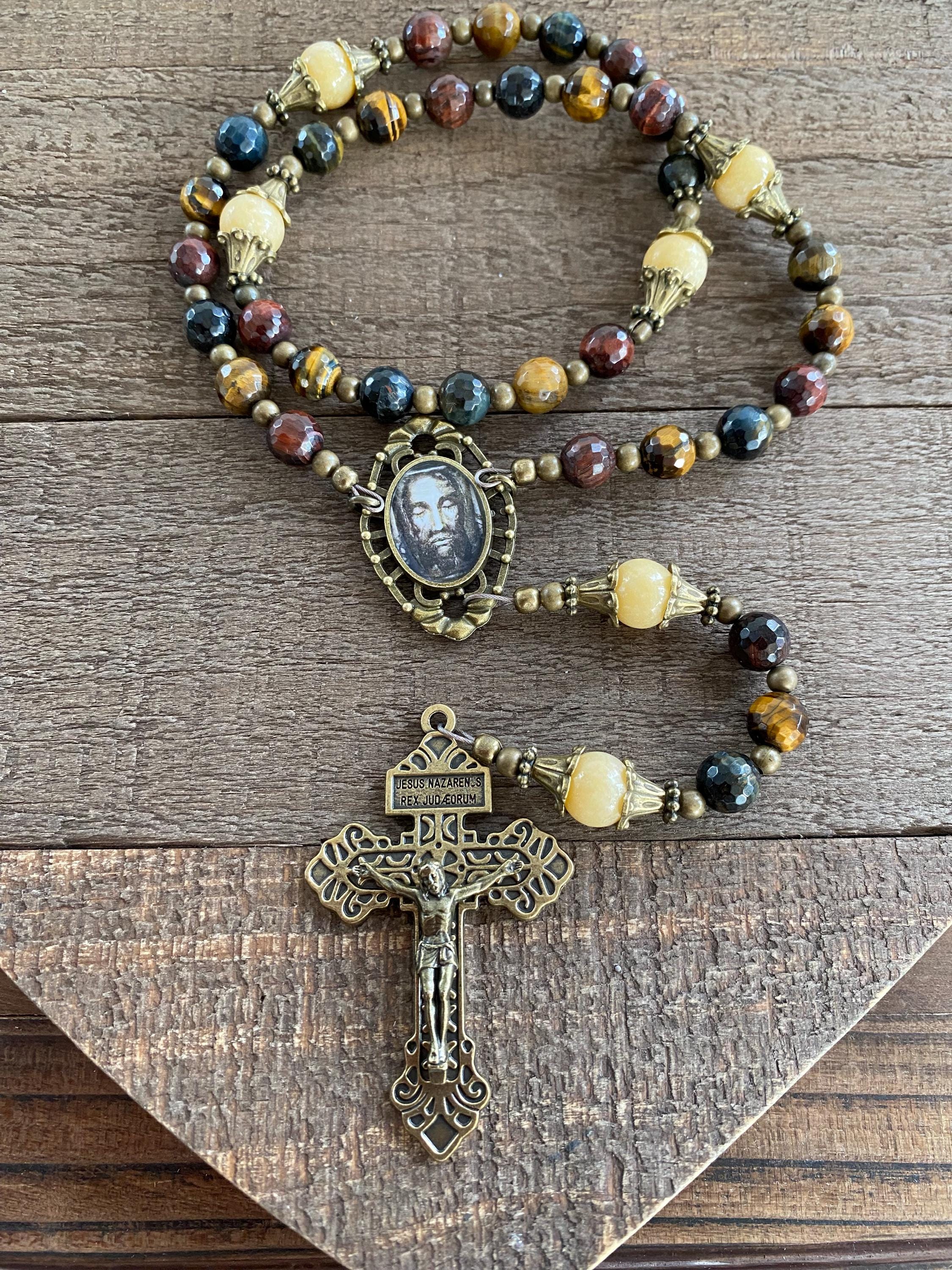Holy Face Chaplet: Genuine Tiger Eye (multi-color) and Burma Jade - Etsy