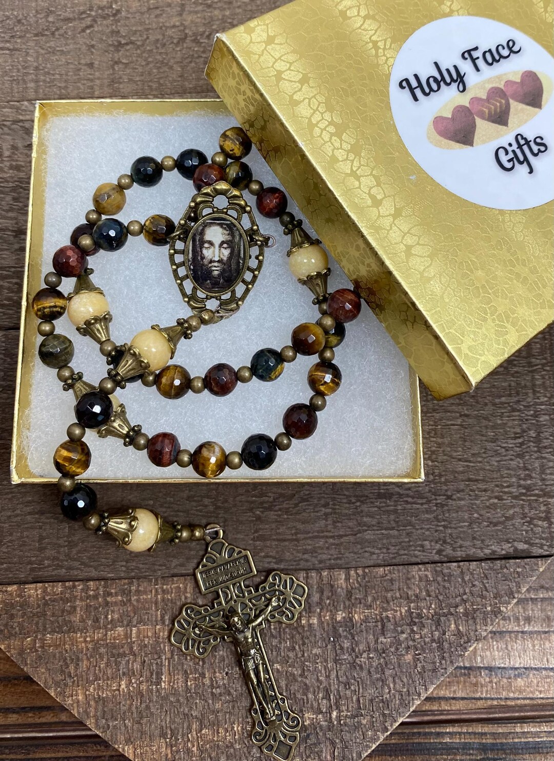 Holy Face Chaplet: Genuine Tiger Eye multi-color and Burma Jade - Etsy