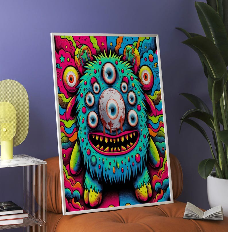 Weirdcore Wall Art Print,colorful Psychedelic Multi Eyed Monster ...