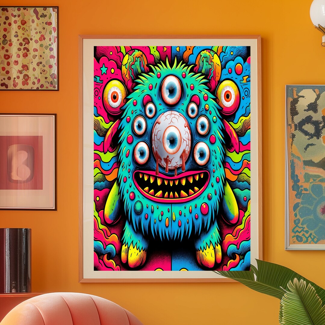 Weirdcore Wall Art Print,colorful Psychedelic Multi Eyed Monster ...