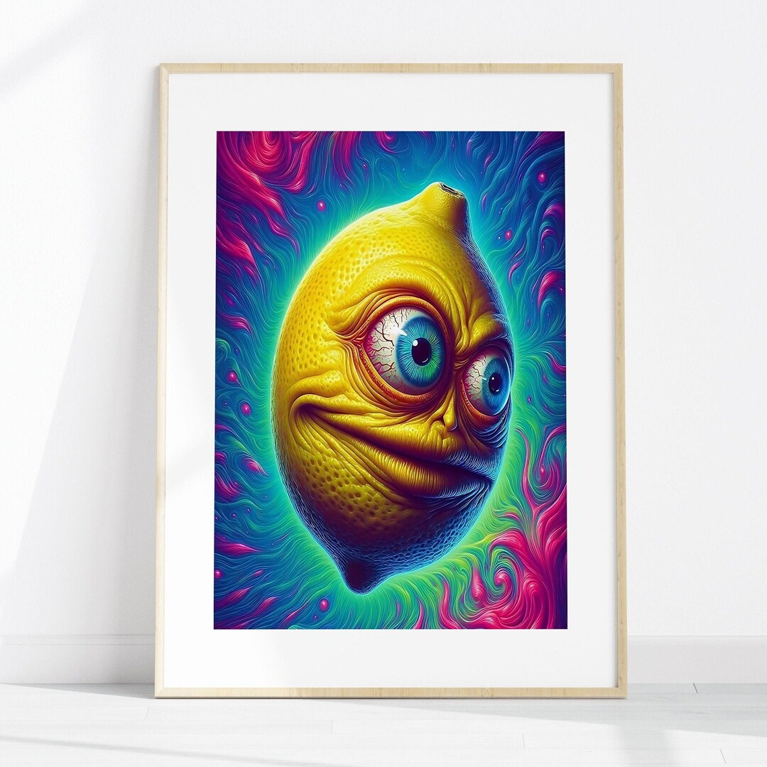 Surreal Anthropomorphic Lemon Wall Art, Weirdcore Psychedelic Decor ...