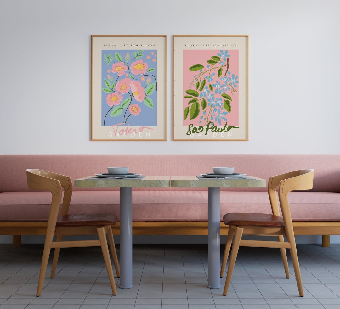Set of Two Flower Print, Floral Poster, Wall Art, Abstract Flower Print ...