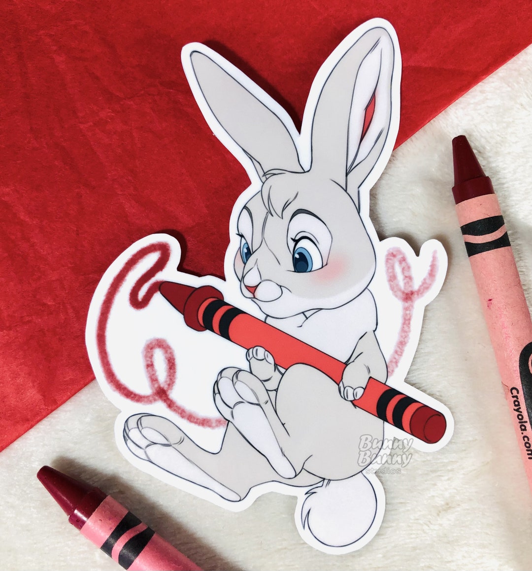 Red Crayon Bunny Sticker / White Rabbit / Cute Animal Lover Gift ...