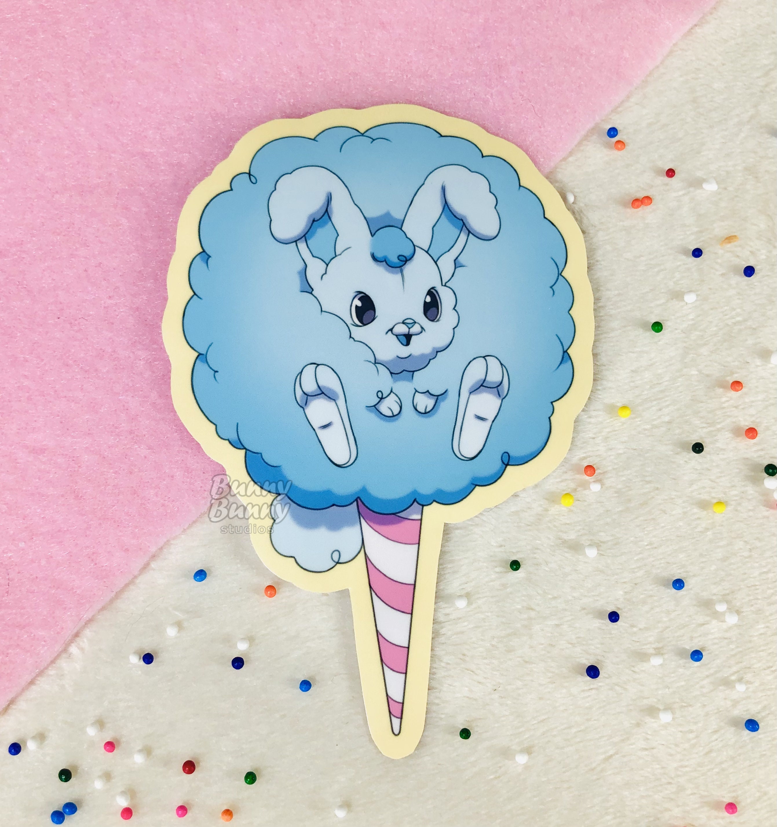Blue Cotton Candy Bunny Sticker / Cute Cartoon Angora Rabbit Sticker ...