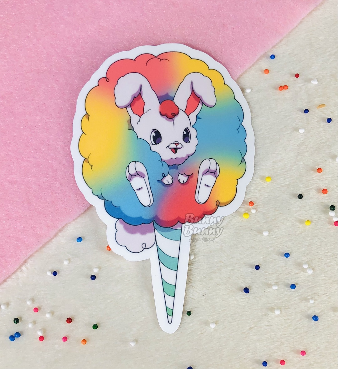 Rainbow Cotton Candy Bunny Sticker / Cute Cartoon Angora Rabbit Sticker ...