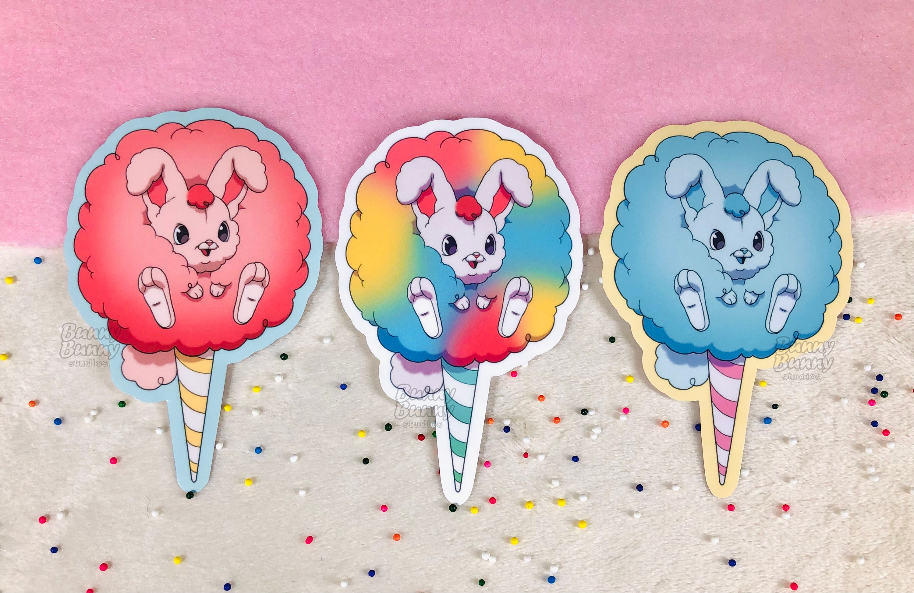 Rainbow Cotton Candy Bunny Sticker / Cute Cartoon Angora Rabbit Sticker ...