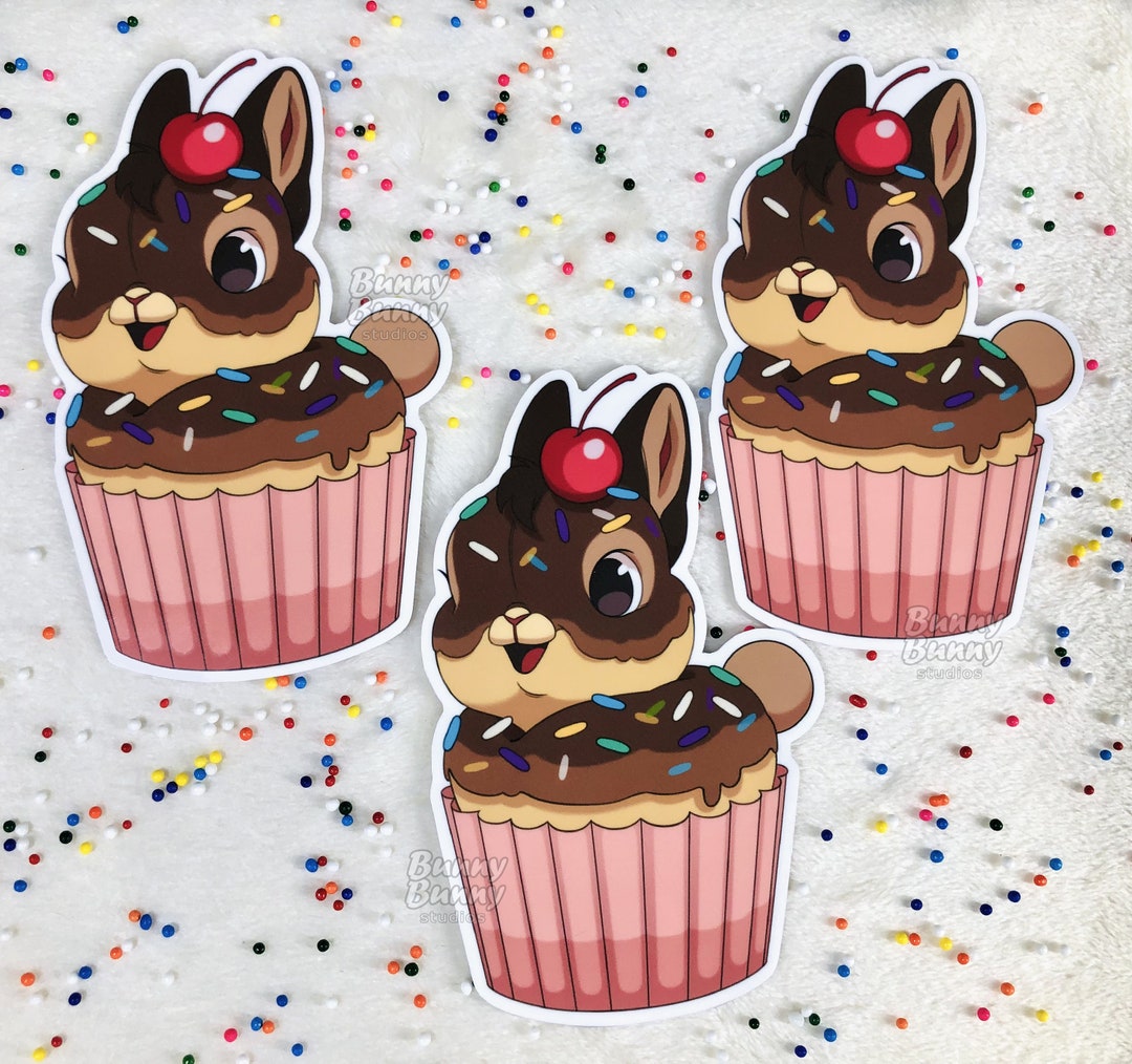 Cupcake Bunny Sticker/ Cute Cartoon Rabbit Sticker/ Kawaii Food Themed ...