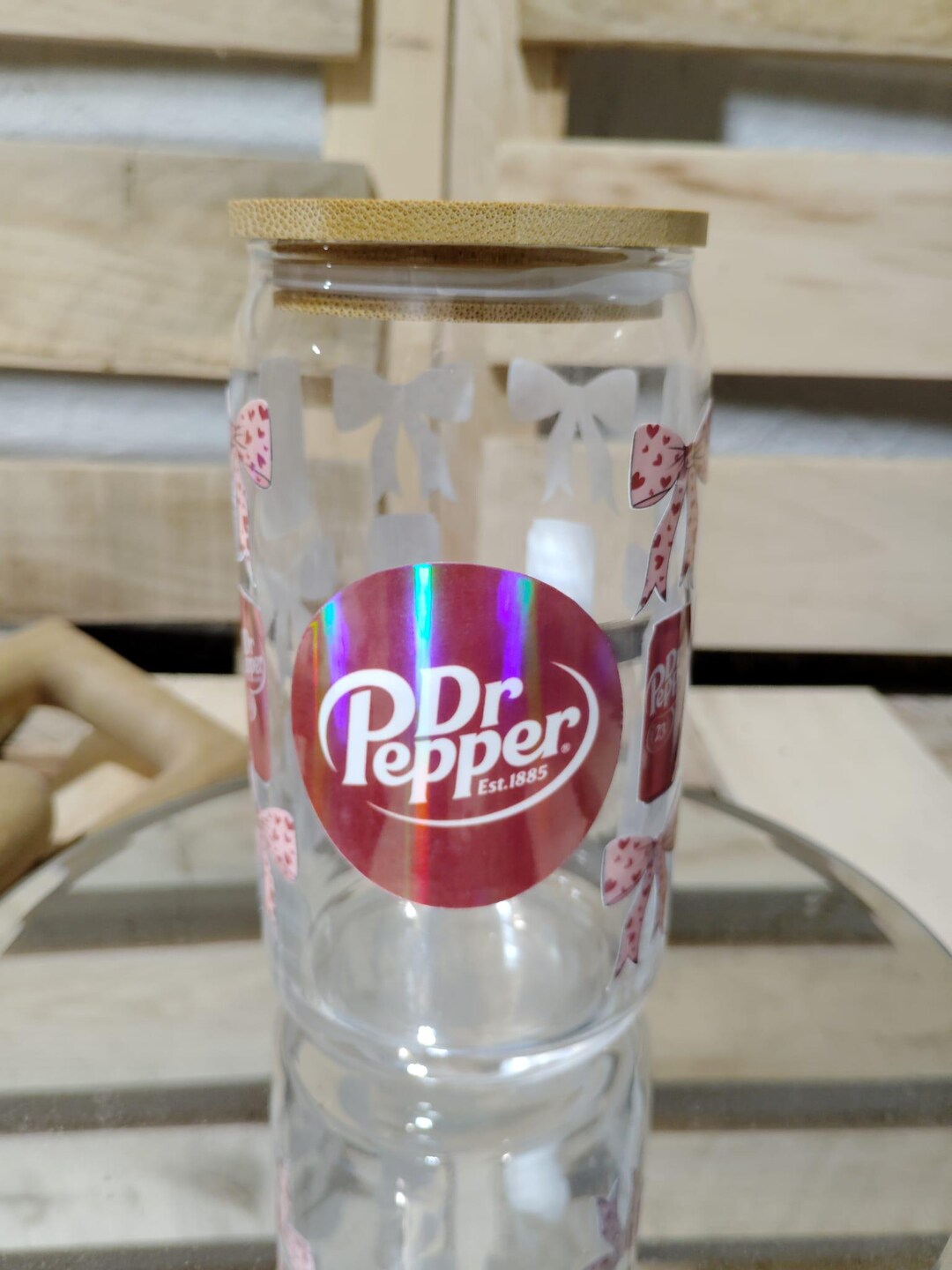 Dr Pepper Glass Can Tumbler | 16oz Cup With Bamboo Lid | Pink Hearts ...