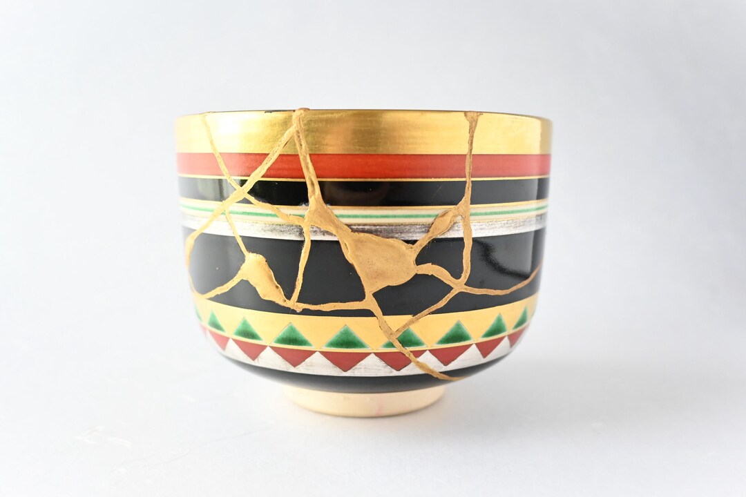 Kintsugi Vintage Tea Bowl, 24k Gold Matcha Chawan, Wabi Sabi Kyoto Ware ...