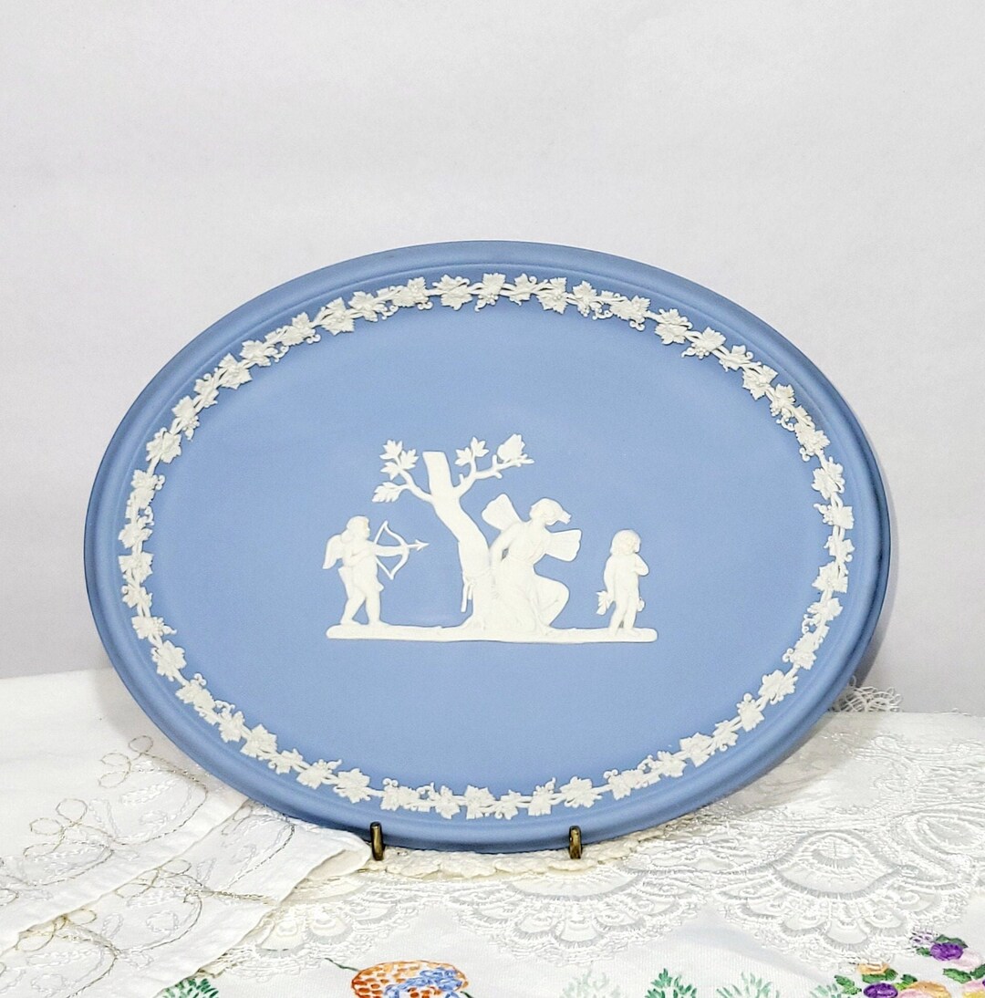 Rare Find, Classic Elegant Vintage 1980s Wedgwood Blue Jasperware Oval ...