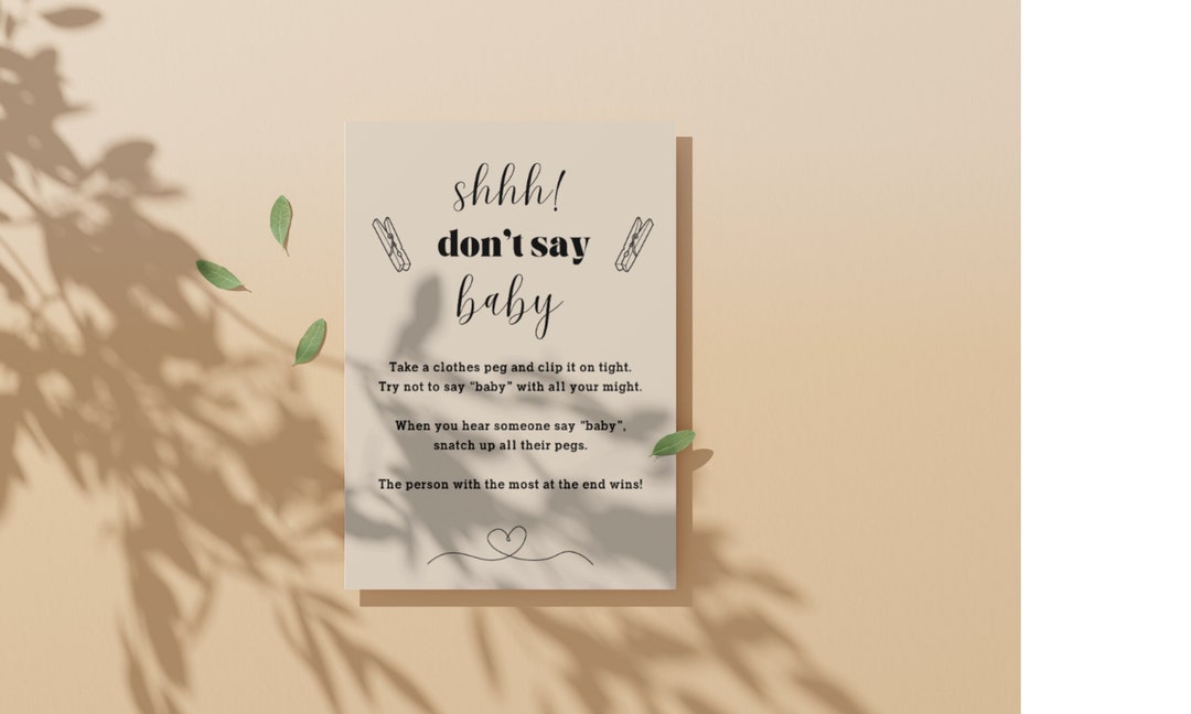 Shhh! Don't Say Baby - Minimalist Trendy Baby Shower Games - Etsy