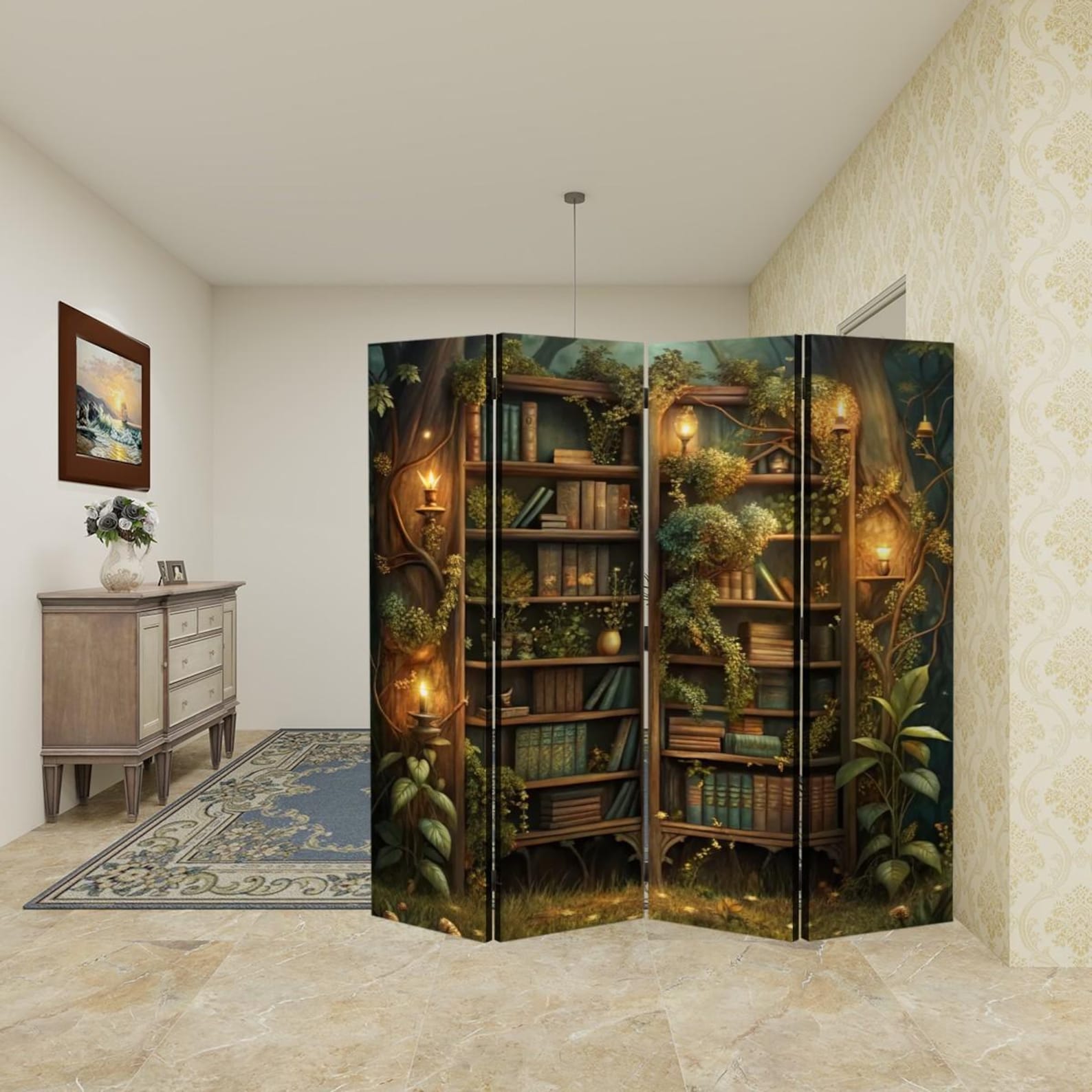 Enchanted Library Room Divider: Forest Bookshelf Privacy Screen - Etsy