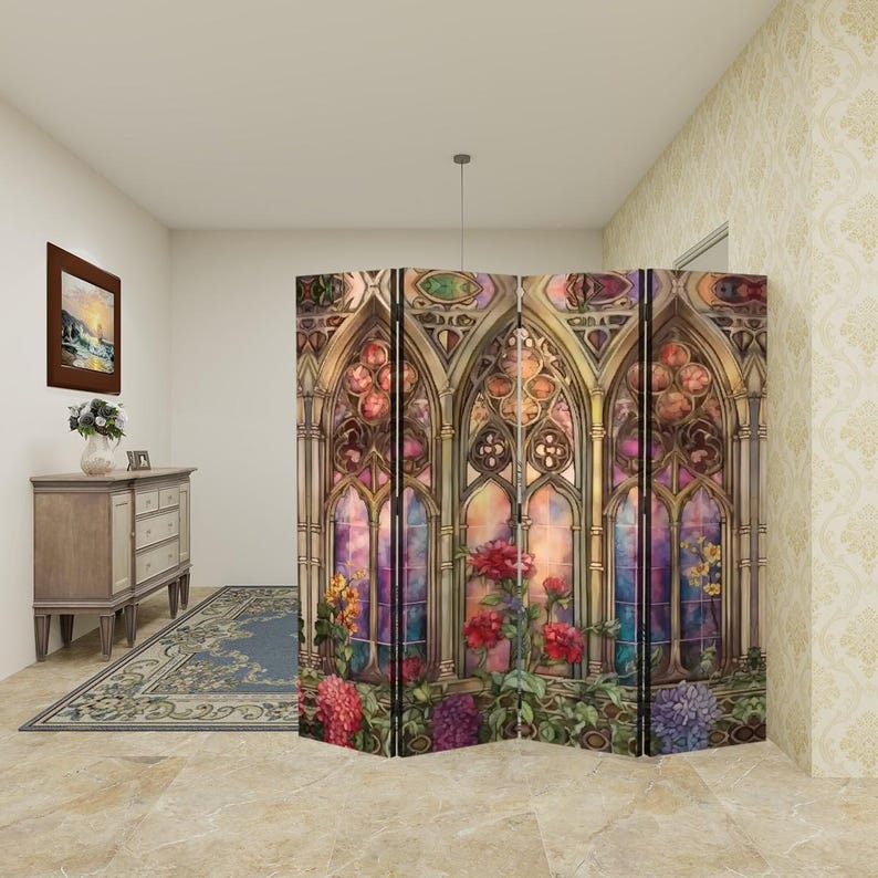 Stained Glass Room Divider: Gothic Floral Privacy Screen - Etsy