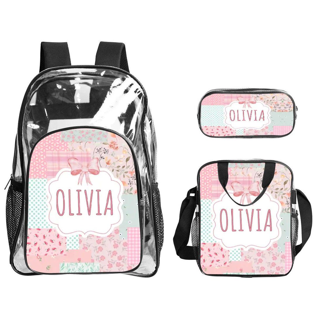 Personalized Clear Backpack Set: Pink Bow, Floral School Bag - Etsy