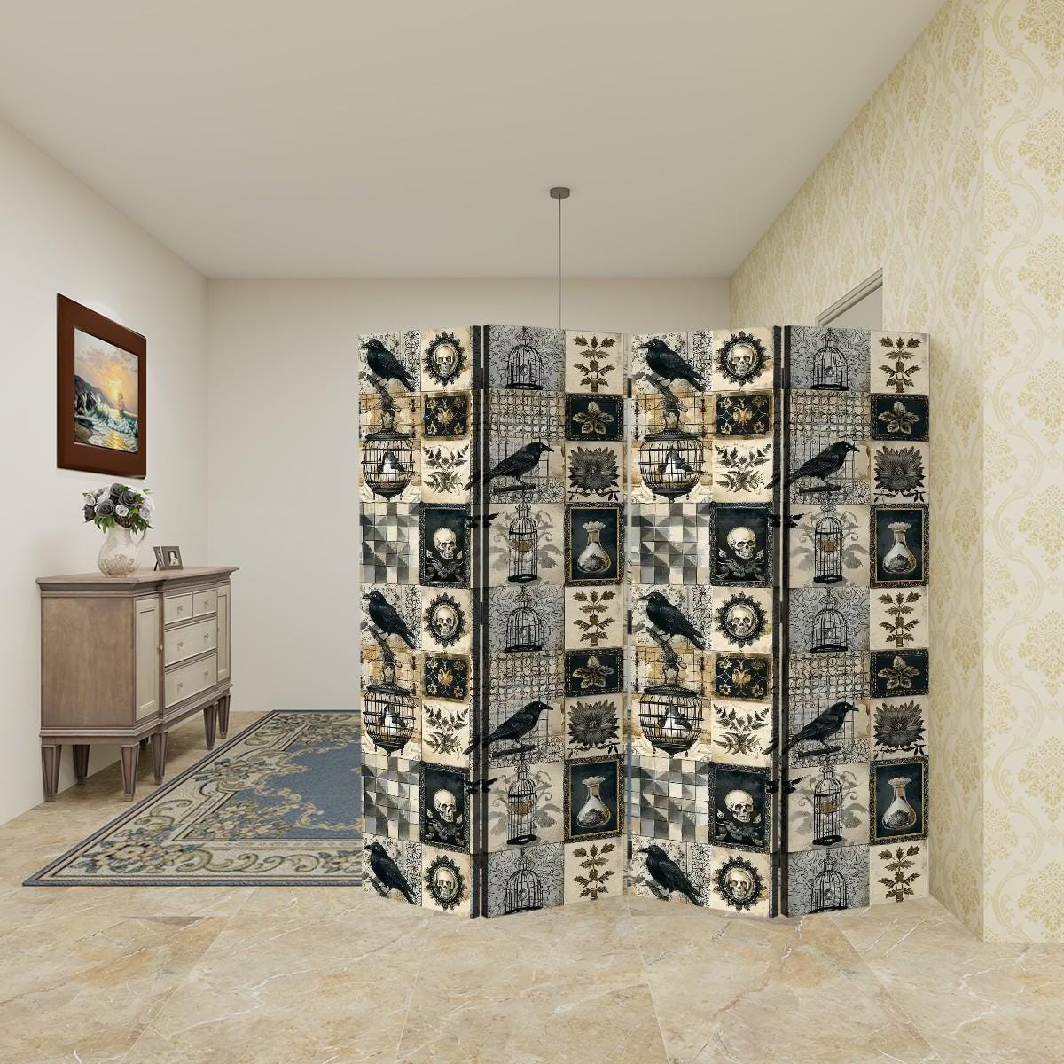 Gothic Raven Room Divider: Dark Academia Decor, Witchcore Folding ...