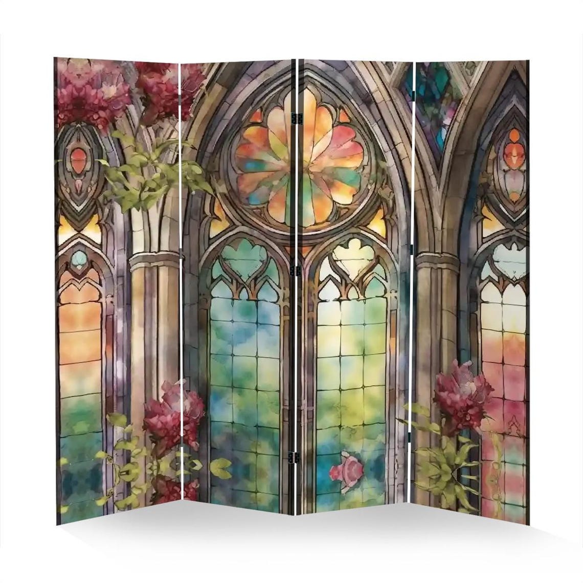 Stained Glass Room Divider: Gothic Floral Watercolor Folding Screen - Etsy