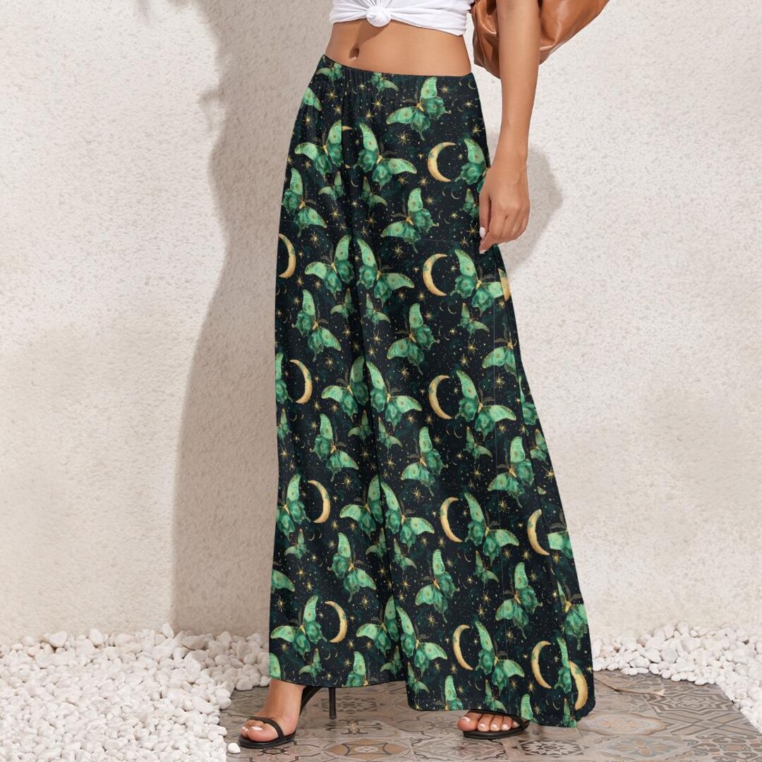 Green Luna Moth Wide Leg Pants – Celestial Witchy Trousers - Etsy
