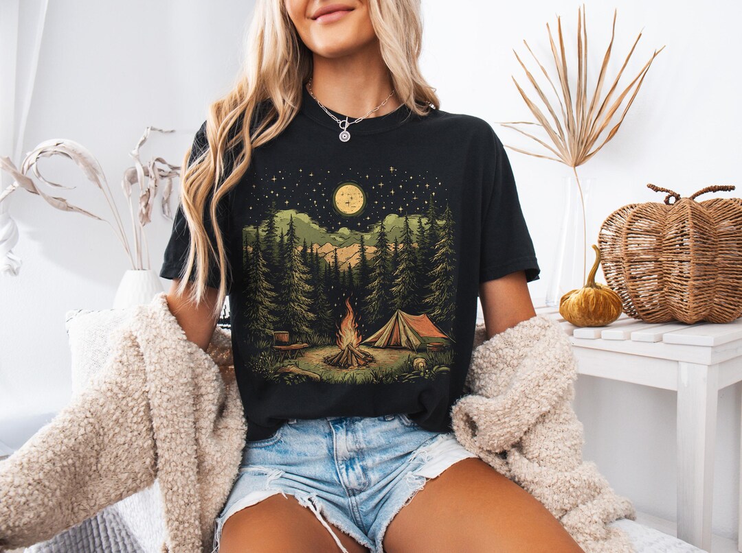 Camping T-shirt Campfire Forest Tee Nature Lovers Tee Outdoor Adventure Gift for Campers Shirt ...