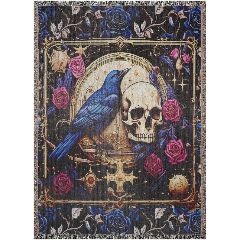 Gothic Raven Skull Woven Throw Blanket: Dark Academia Home Decor - Etsy