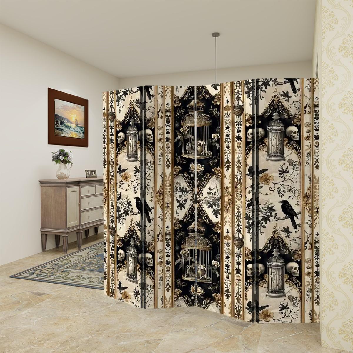 Gothic Raven Room Divider: Dark Academia Decor, Skull & Birdcage Screen ...