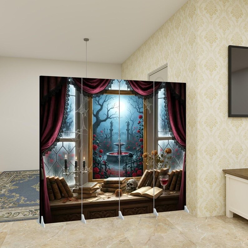 Gothic Library Room Divider: Dark Academia Folding Privacy Screen - Etsy