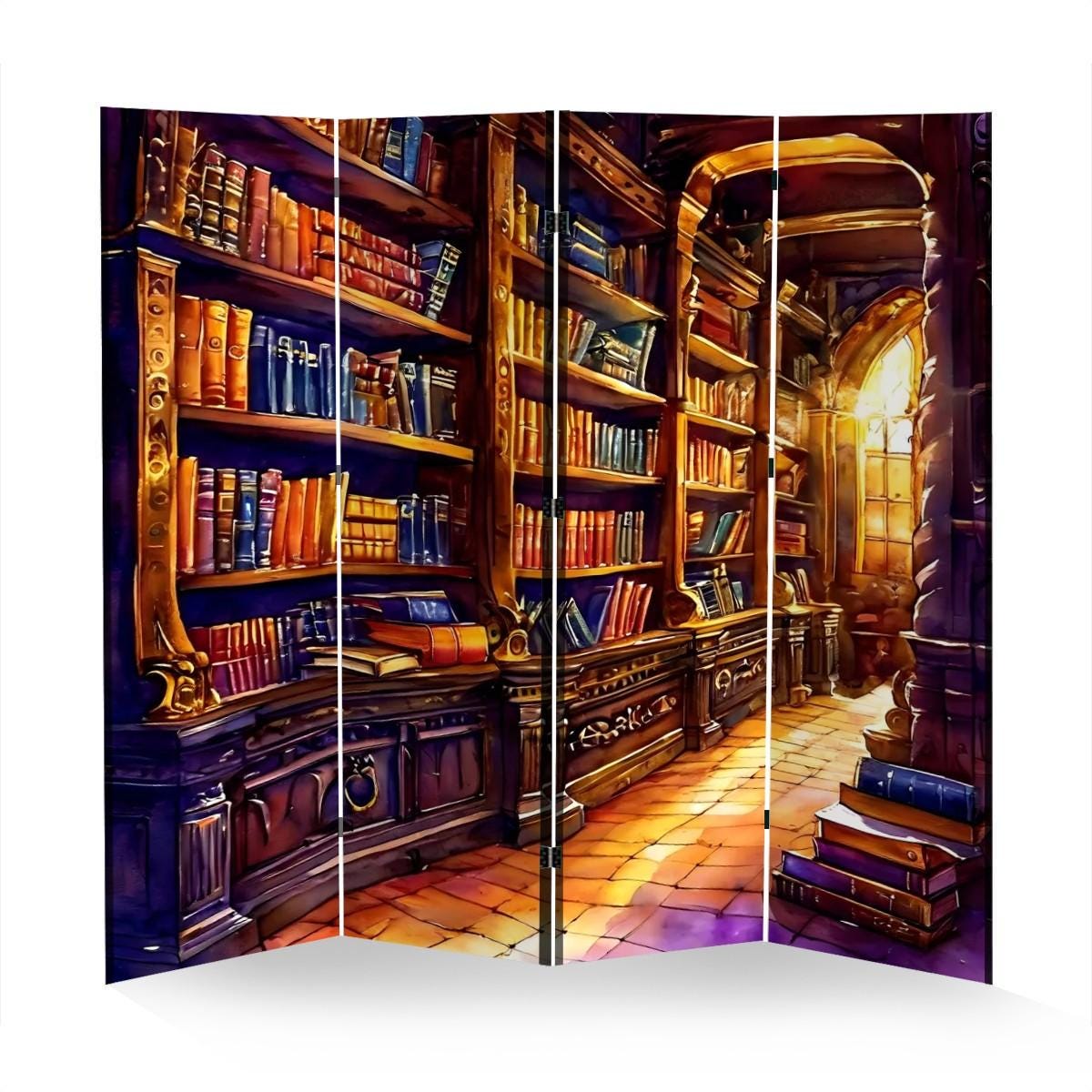 Library Bookshelf Room Divider: Double-sided Canvas Print, 4 Panel - Etsy