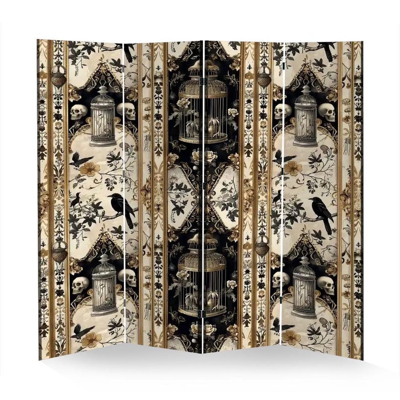 Gothic Raven Room Divider: Dark Academia Decor, Skull & Birdcage Screen ...