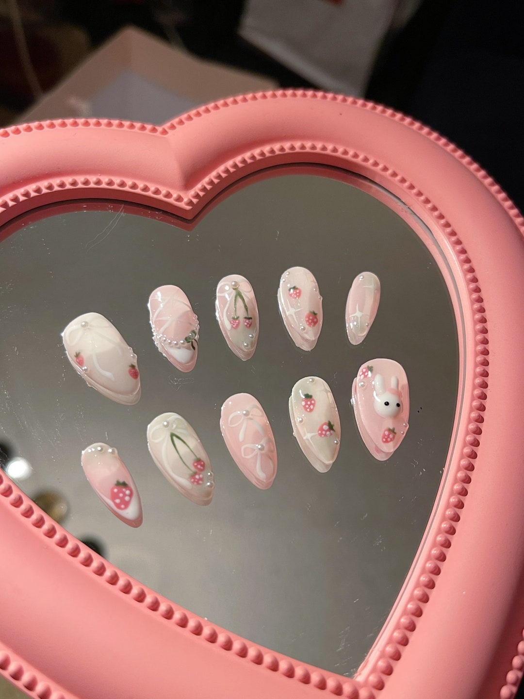 Pink Coquette Strawberry Press on Naila - Etsy