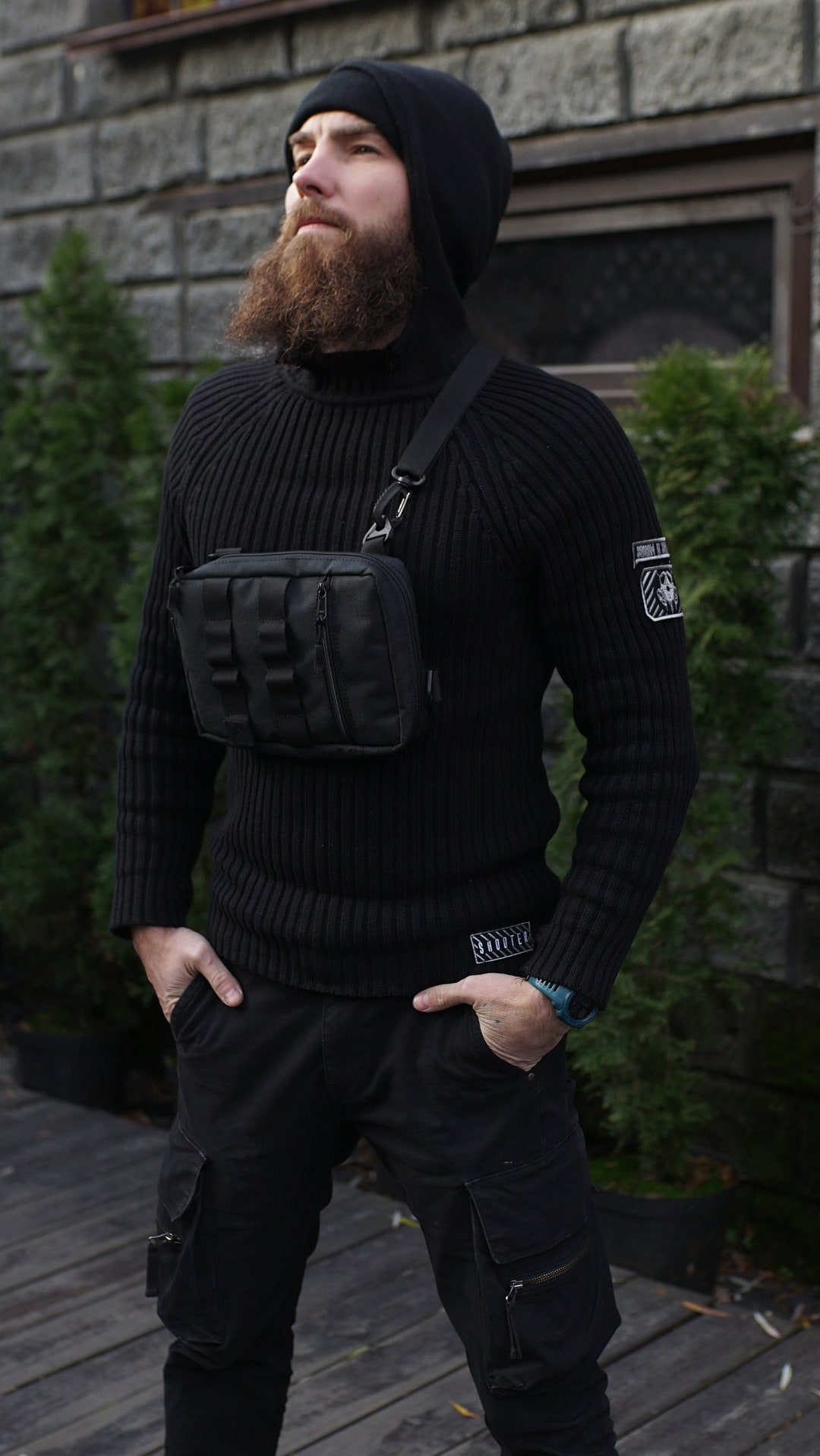 Black Funny Pack, Small Chest Bag With Molly System, Tactical Sling Bag ...