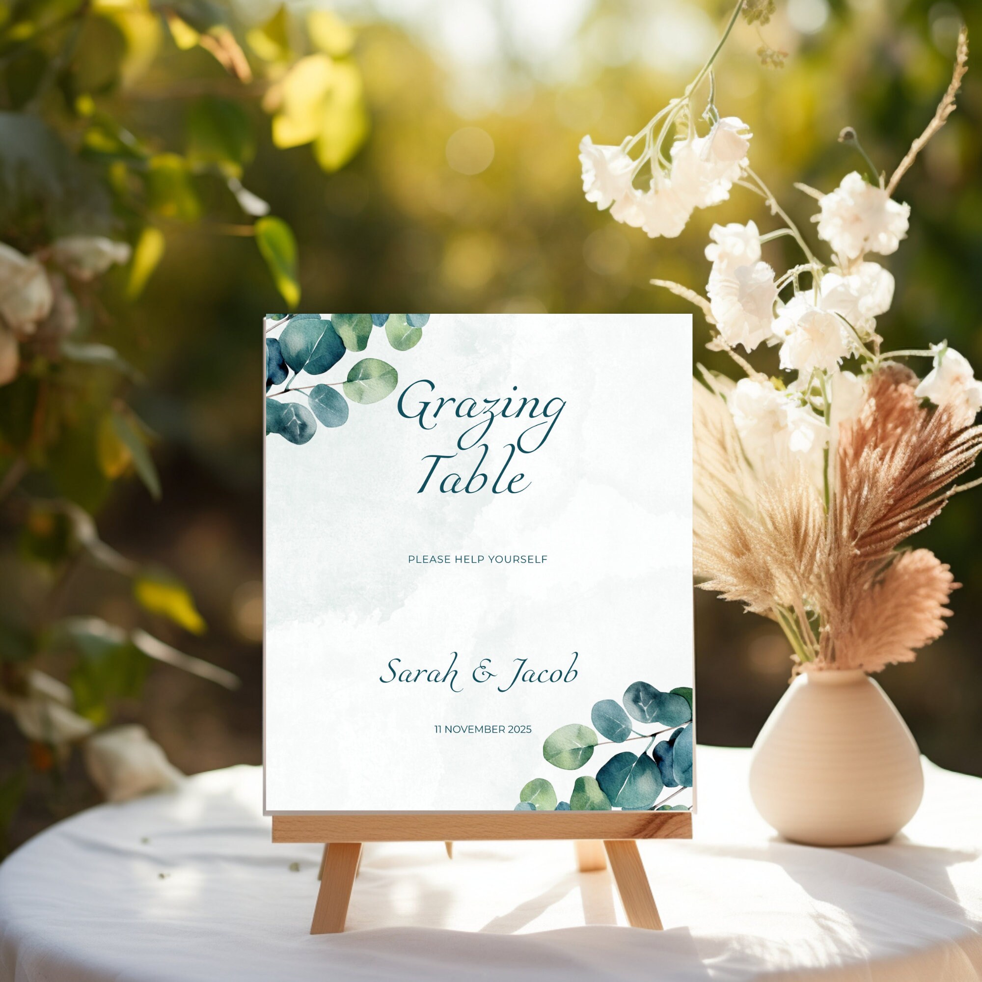 Grazing Table Template, Greenery Food Buffet Sign, Eucalyptus Reception ...