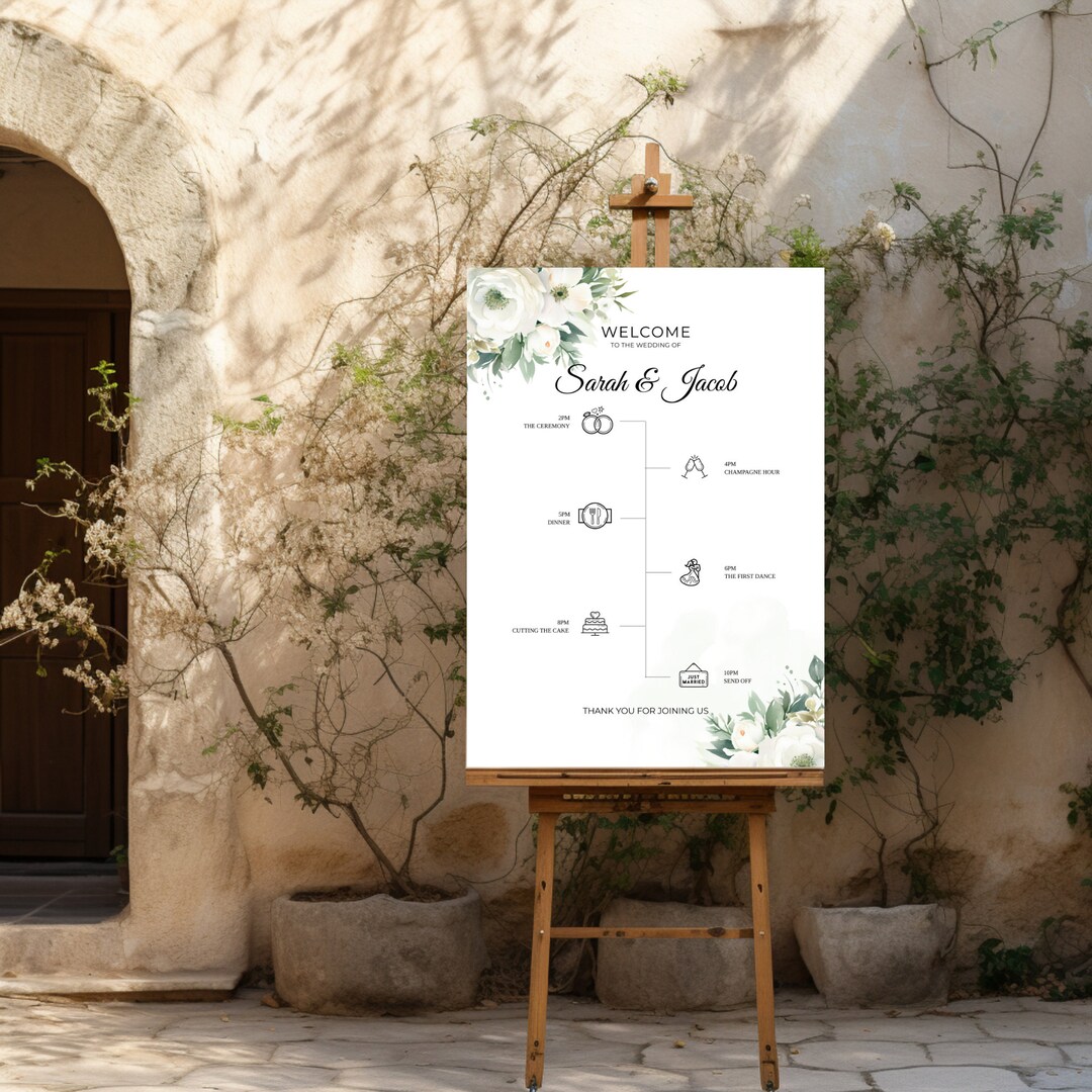 Wedding Timeline Signage, Sage Green Wedding Reception Signage, Cream ...