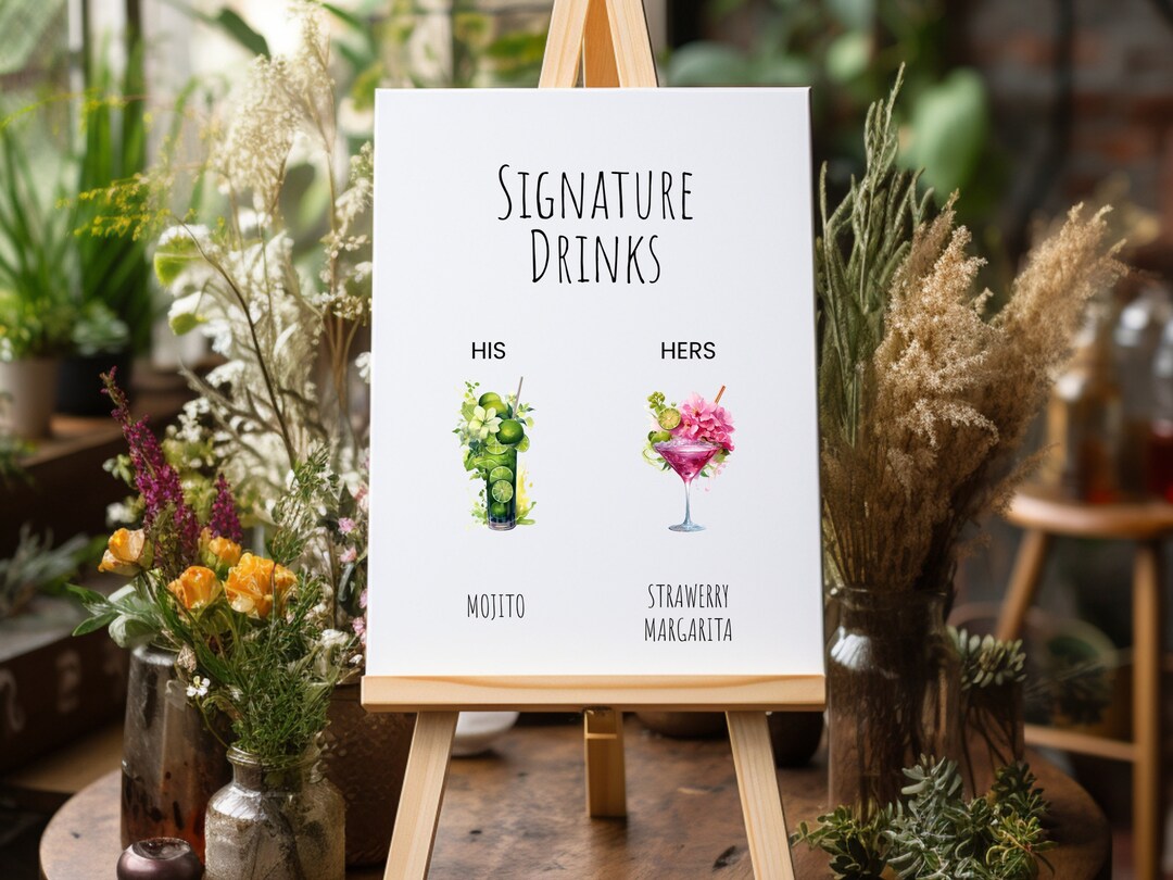 Signature Drinks His and Hers Digital, Minimal Reception Bar Signage ...