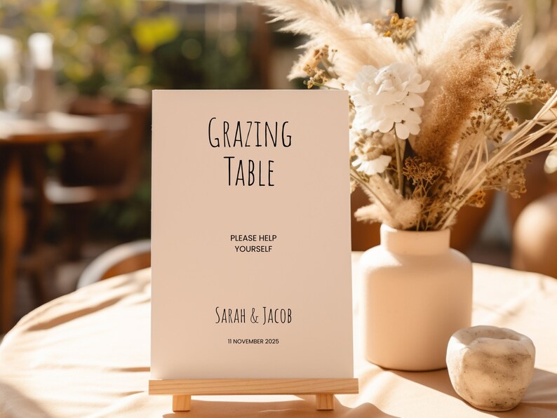 Grazing Table Template, Whimsical Wedding Food Sign, Minimal Reception ...