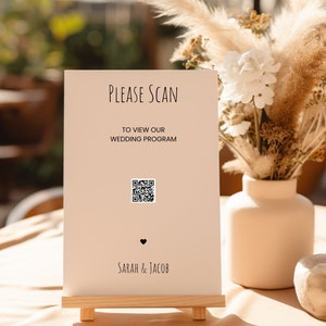 Wedding Program QR Code Sign, Minimal Reception Signage, Whimsical ...