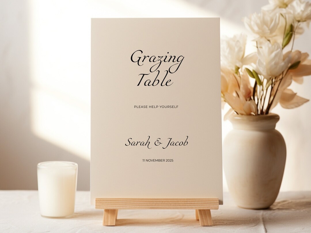 Grazing Table Template, Wedding Food Sign, Elegant Minimal Reception ...